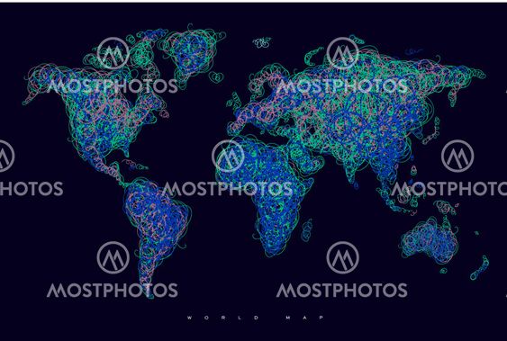 "World map tangle lines blue..." av Anna Kozlenko - Mostphotos