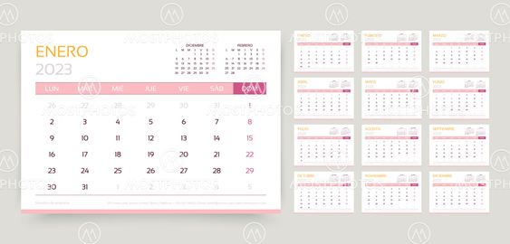 "2023 year calendar. Spanish..." by maradaisy - Mostphotos