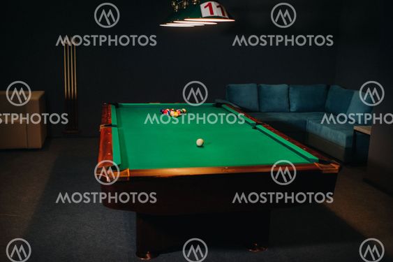 "Billiard table with green s..." by Lobachad - Mostphotos