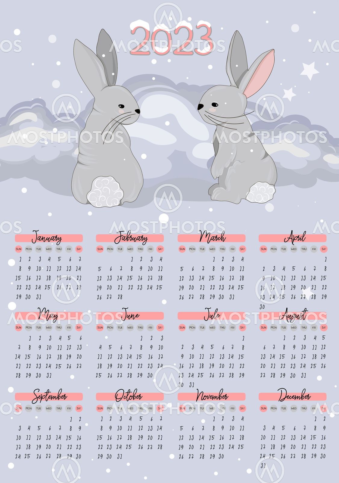 "Calendar 2023 with cute rab..." fra Anna Tarankova - Mostphotos
